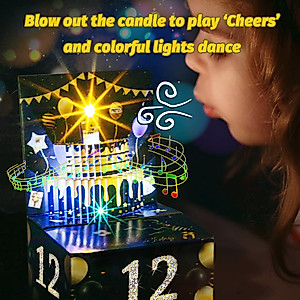 Money Box for Cash Gift, Birthday Money Pull Box, Happy Birthday Gift Card with Music Light 30 Bags DIY Sticker 13th 16th 18th 21th Any Age, Birthday Decorations Cash Gift Ideas for Girls Boys Adults