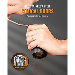 SHARDOR 918 Pro Manual Coffee Grinder Capacity 30g/1.06oz with Externally Numerical Adjustable Finely Setting Conical Burr - Aluminum Alloy Body, Double Bearing Positioning, Anti-slip Stripes