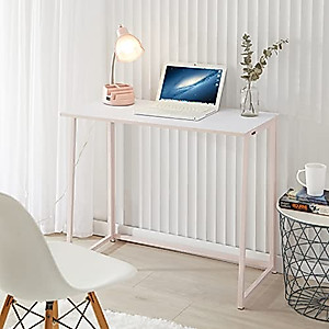 Urban Shop Folding Computer Desk-No Tools Assembly, White/Pink