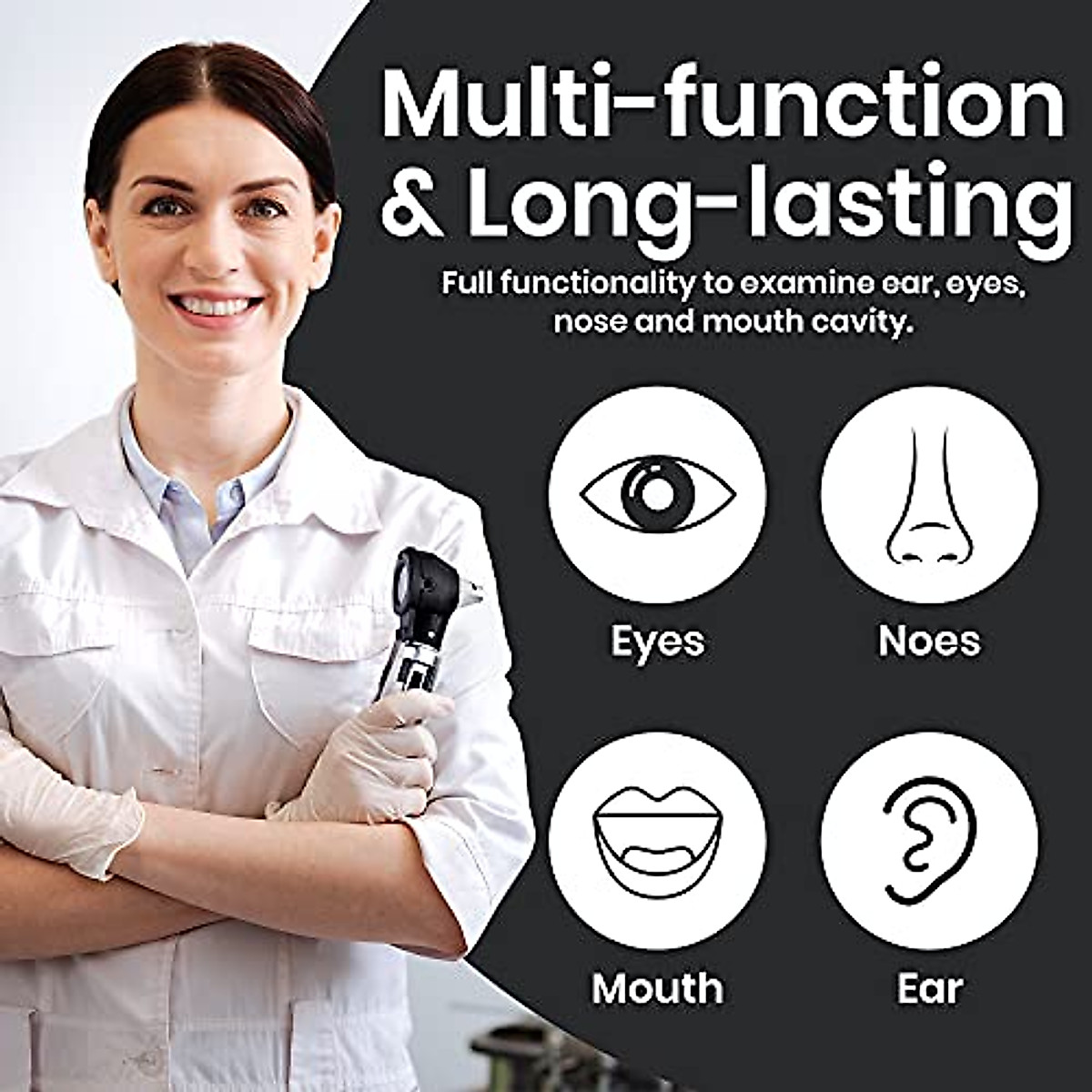 Zyrev Otoscope Ophthalmoscope Duplex Set - Multi-Function Otoscope/Opthalmoscope for Ear & Eye Examination - Includes Portable Tortoise Shell Case (Black)