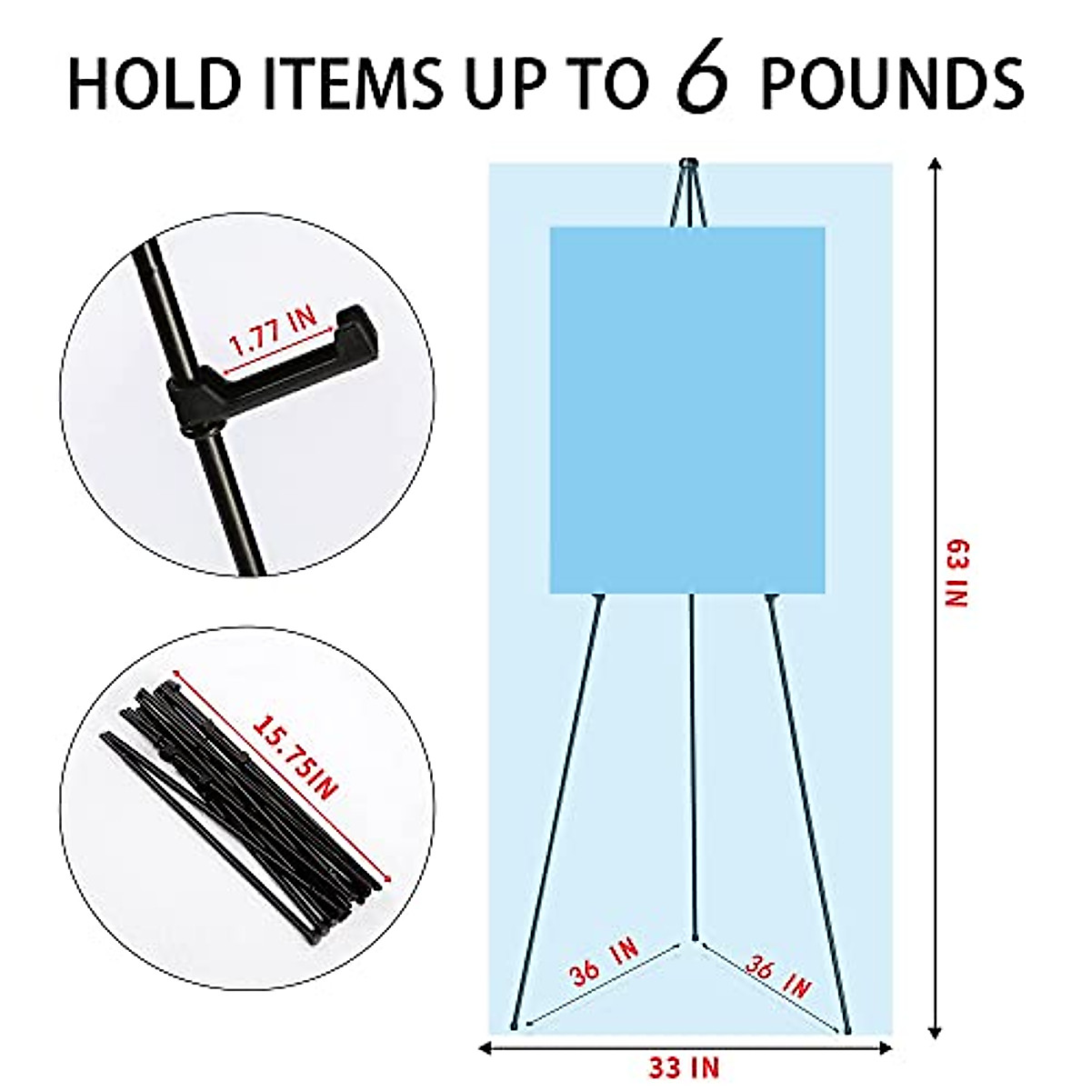 Artist Easel Stand for Display Wedding Sign & Poster - 63 Inches Tall Easle for Display Holder - Portable Collapsable Poster Easel - Floor Adjustable Metal Painting Easels Tripod Black