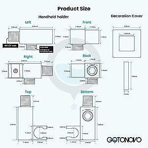 gotonovo Modern Bathroom Square Shower Bracket Matte Black Solid Brass Wall Mounted Water Supply Handheld Shower Holder Elbow with Shower Hose Connector by Male G1/2" Water Oulet