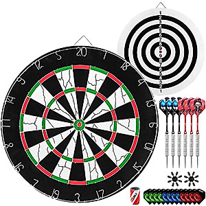 CyeeLife 18 inch Dartboard with 6 Darts Set and 18pcs Flights+Sharpener+16 Plastic Flight Protectors
