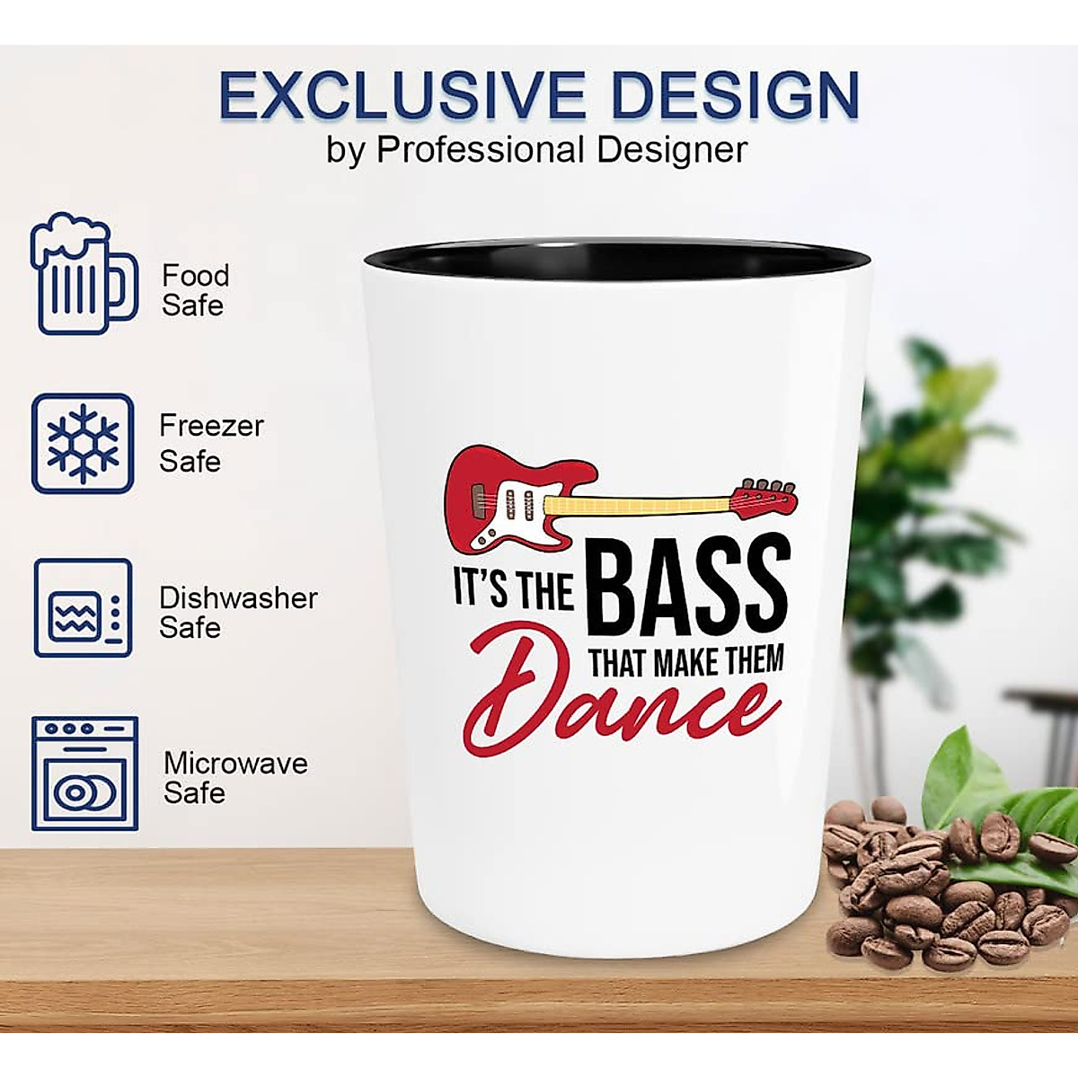 Flairy Land Bass Player Gifts Shot Glass 1.5oz - It's The Bass that makes them dance - Jazz Guitarist Musician Bassist Band Orchestra Instrumentalist Guitar