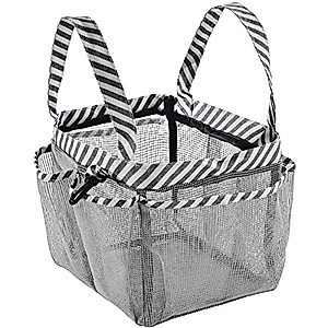 Haundry Mesh Shower Caddy Bag, Portable College Dorm Bathroom Tote, Quick Dry Holder for Camp Gym, 8 Basket Pockets with Key Hook and 2 Oxford Handles, Gray