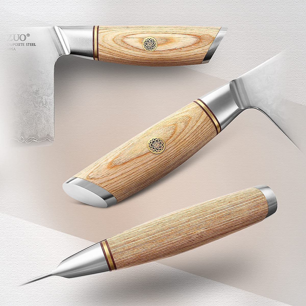 XINZUO 7.5 Inch Cleaver Knife,Composite Steel Chinese Chef Knife,Professional Butcher Knife 3 Layers Clad Steel,Sharp Kitchen Meat Vegetable Knife Stainless Steel Cooking Knife-Pakkawood Handle