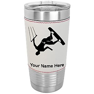 LaserGram 20oz Vacuum Insulated Tumbler Mug, Kite Surfing, Personalized Engraving Included (Faux Leather, Baseball Style)