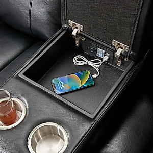 Verfur Faxu Leather Reclining Sectional Consoles and 4 Cupholders,Maunal Motion LED Stripes,Symmetrical Corner Sofa & Couches Curve Home Theater Furniture, Black