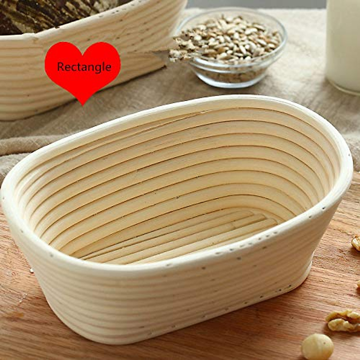 Autobestown Rattan Bread Basket,Proofing Baskets for Bread Baking,Oval Banneton Bread Basket,Natural Rattan Fermentation Fruit Tray Dough Storage (8.3x6x3inches)