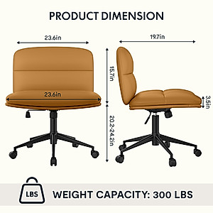 FLEXISPOT Criss Cross Chair with Wheels, Vanity Chair with High Back, Criss Cross Office Chair, Armless Desk Chair with Comfy Wide Seat Cushion for Home Office（Golden Brown）