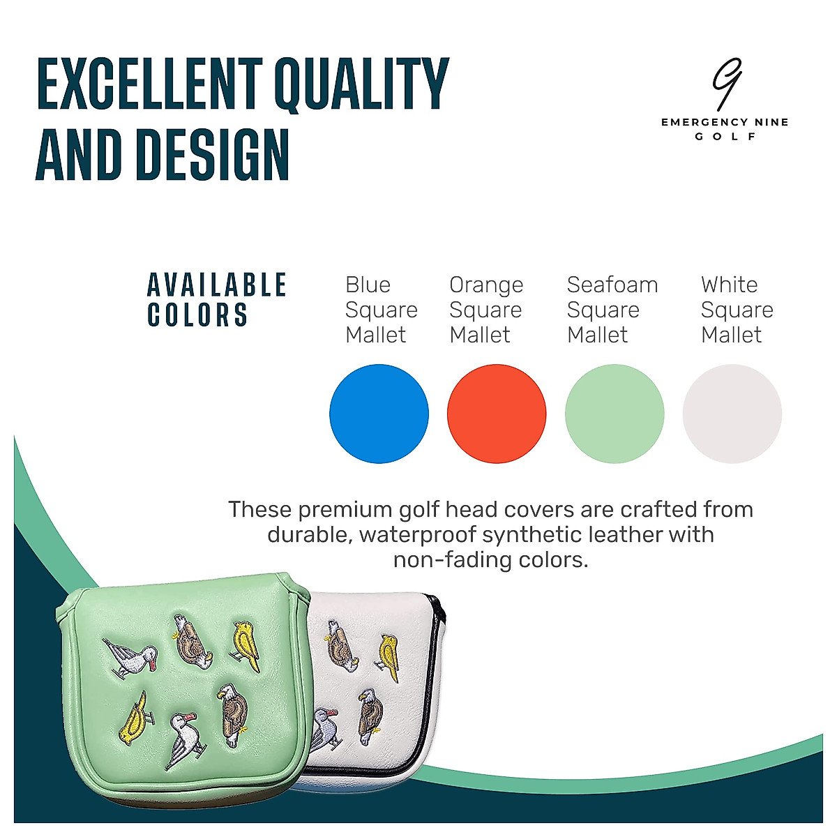 e9 golf Fore The Birds Square Putter Covers, Synthetic Leather Cover Waterproof Resistant, Golf Accessories for Men and Women, Universal Fit Putter Covers with 4 Color Options