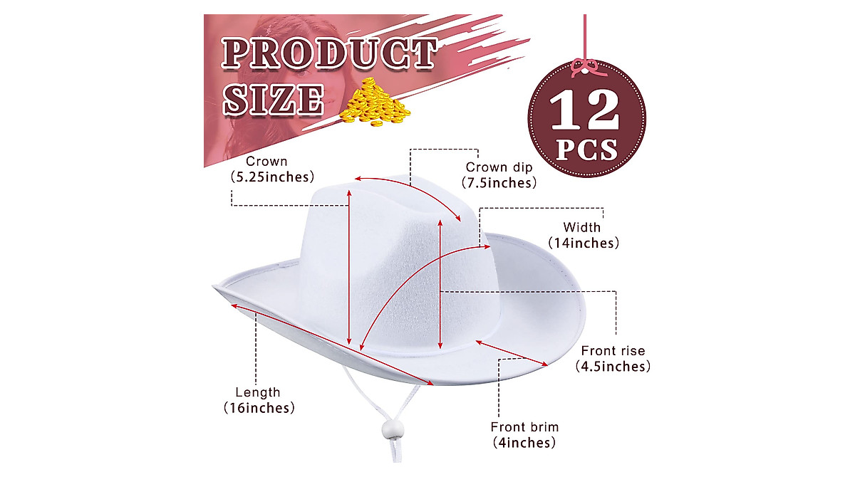 12 Pack White Cowboy Hats for Adults - Western Costume Accessories