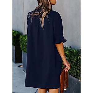 Wkior Women's Shift Dresses Elegant Summer V Neck Casual Flowy Swing Dress Blue S