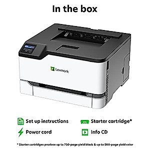 Lexmark C3224dw Color Laser Printer with Wireless capabilities, Standard Two Sided printing, Two Line LCD Screen with Full-Spectrum Security and Prints Up To 24 ppm (40N9000),White, Gray