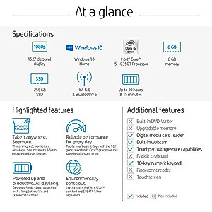 HP 15-dy1036nr 10th Gen Intel Core i5-1035G1, 15.6-Inch FHD Laptop, Natural Silver