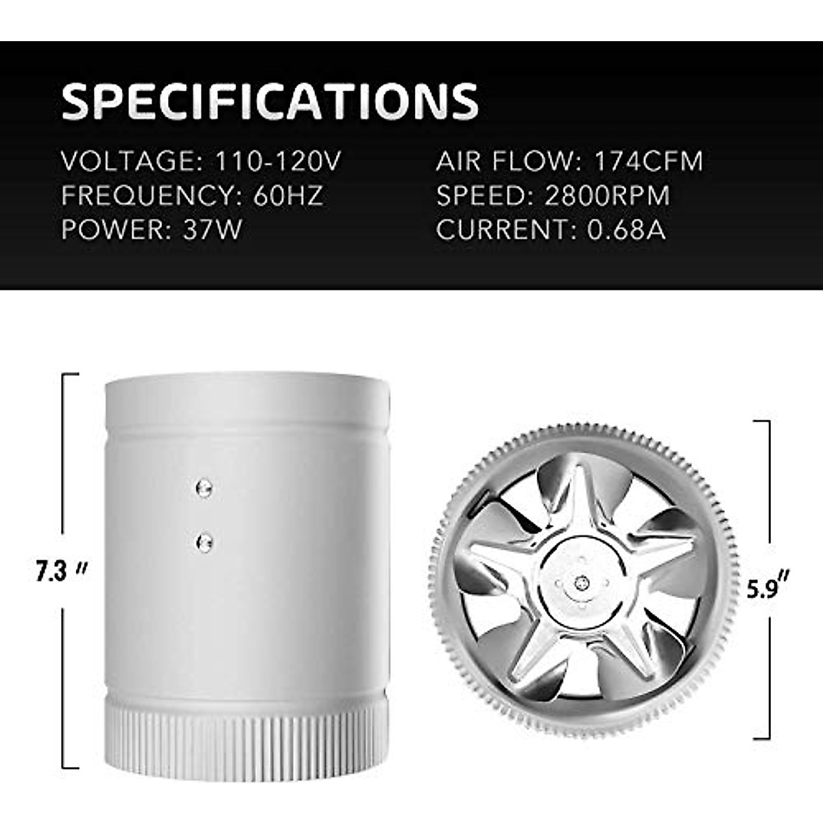 iPower 6 Inch Booster Fan 174 CFM with Low Noise, Inline Duct Exhaust HVAC Vent Blower in Grow Tent, Basements, Bathrooms and Kitchens, 2 Pack
