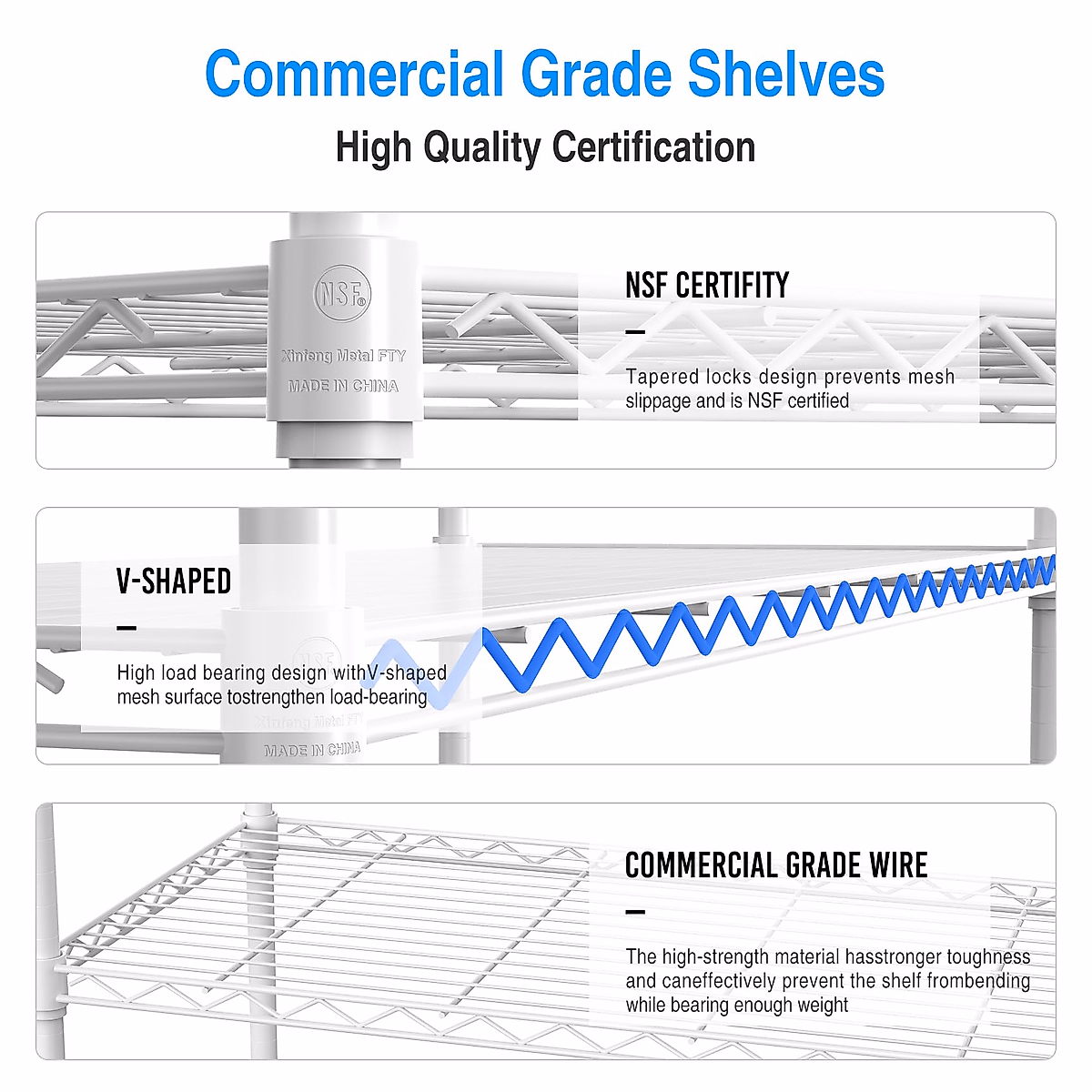 Ufurpie 3 Tier Wire Shelving Unit, NSF Metal Shelf 1050lbs Capacity Adjustable Shelves Organizer Rack with Shelf Liners for Home Kitchen Office Garage Bedroom Basement, 48" H x 48" L x 18" D