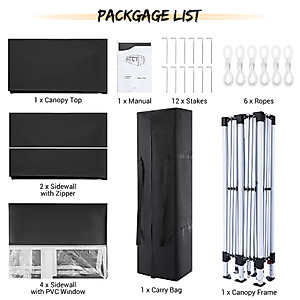 COBIZI 10x20 Pop up Canopy Tent with 6 Sidewalls, Waterproof Portable Outdoor Canopy 10x20 Ez up Instant Shelter Tent for Parties, Wedding, Backyard, Carport with Carry Bag, Stakes, Ropes, Black