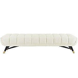 Modway Adept Mid-Century Modern Velvet Upholstered Tufted Accent Bench in Ivory