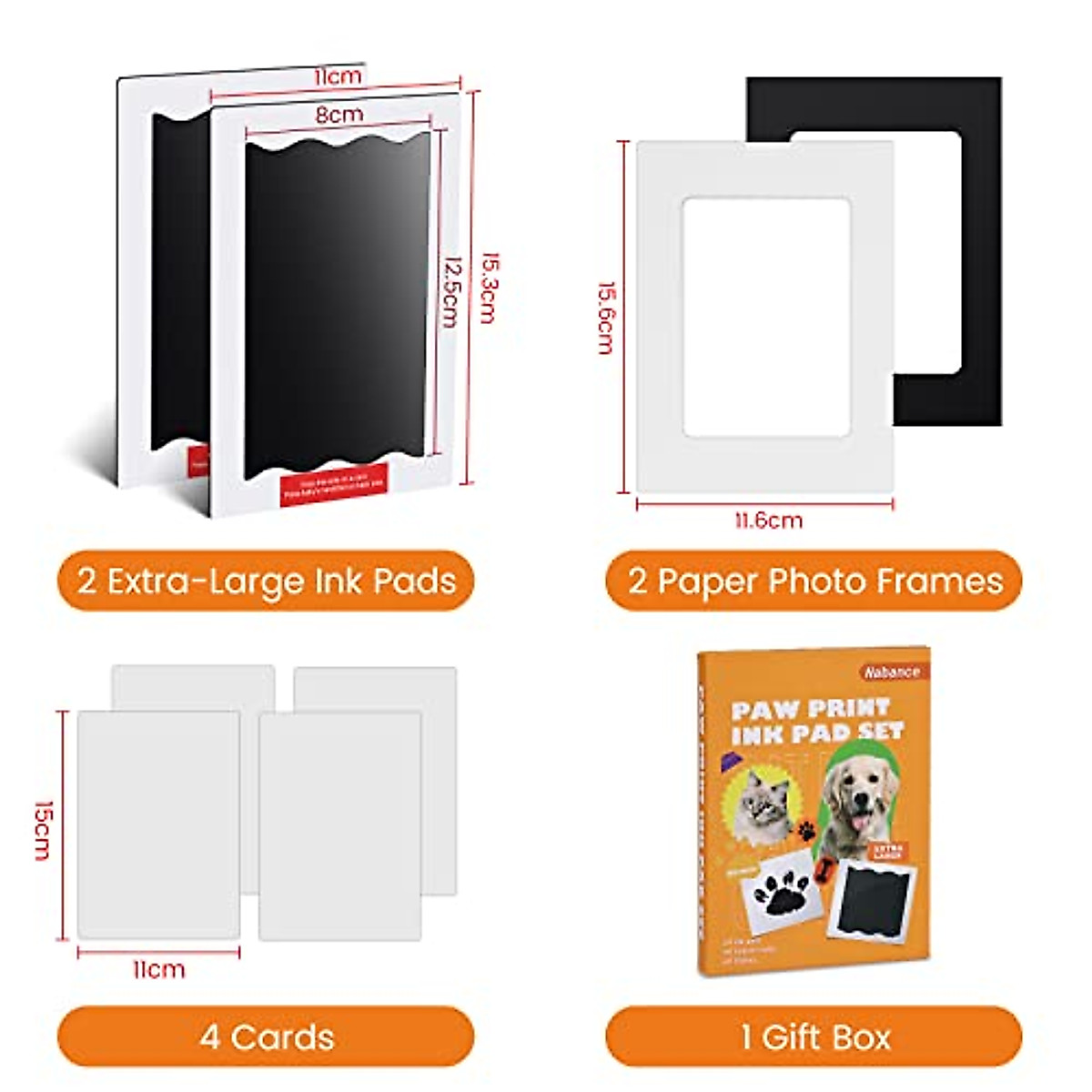 Nabance Paw Print Kit, Dog Nose Print Kit, No Mess Paw Print Stamp Pad for Dogs & Cats, 8Pcs Pet Paw Print Impression Kit with Photo Frames, Clean Touch Ink Pads, Nose Print Stamp Pad for Dogs