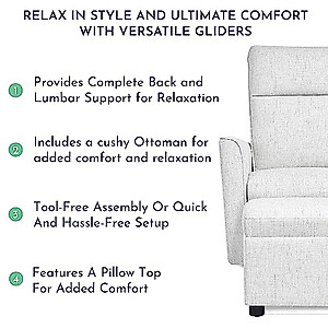 Evolur Aria Upholstered Plush Seating Swivel with Ottoman Greenguard Gold Certified Glider Chair for Modern Nursery, with Side Pockets, Tool-Free Assembly, Easy to Clean, Fog Grey