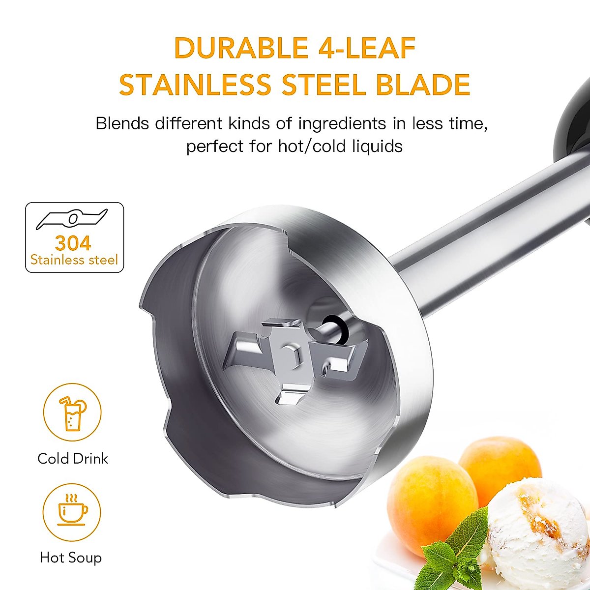 Adoolla 5-in-1 800 Watt Immersion Hand Blender Multi-Purpose, Stainless Steel 12 Speed and Turbo Mode Hand Mixer, 600ml Mixing Beaker, BPA-Free with Whisk, Milk Frother Attachments