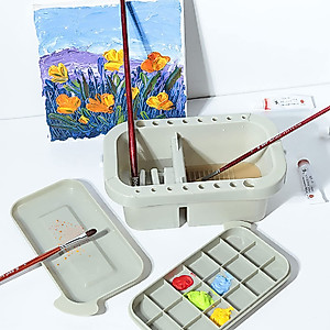 Multi-Use Paint Brush Basin with Brushes Holder, Multifunctional Three-piece Bucket, Washer, Trays, Palette Box, Artist Cleaner Cup for Watercolor Oil Gouache Painting with Lid, Paint Wash Pen Holder
