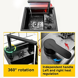 Single Bowl Kitchen Sinks With Cup Washer ，Single Bowl Stainless Steel Workstation Bar Sink with Glass Rinser, for home Hotel Cafe Restaurant,black