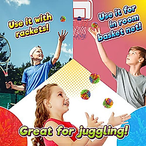 JA-RU Mini Bandy Ball Set (1 Pack 3 Total) Rubber String Stress Balls Soft Spike Balls Sensory Fidget Toys Pack Rainbow Bouncy Pom Ball Stress Relief Sensory Toy Party Favors Stuffers Gifts.1072-1