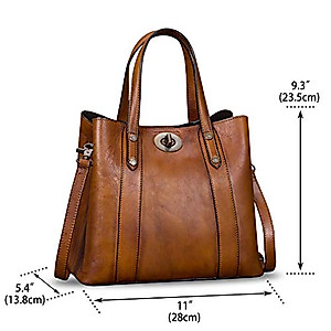 Genuine Leather Handbags for Women Satchel Purses Vintage Handmade Shoulder Bag Cowhide Top Handle Handbag Totes (Brown)