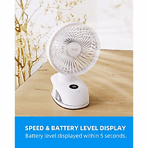 Brigii Desk&Clip Fan, Small Fan 14H Long Battery Life, Battery Level Display, 5 INCH Travel Fan, 4-Speed, Type-C Rechargeable-PF01(White)
