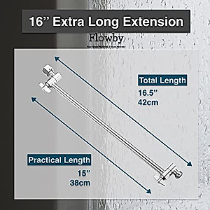 Flowby 𝟭6'' 𝗘𝘅𝘁𝗿𝗮 𝗟𝗼𝗻𝗴 Adjustable Solid Brass Chromed Shower Head Extension Arm, With Setting Screw and Locking Nuts, Extra Load of Weight, Height and Range Adjustable, Easy Installation