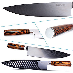 Chef Knife, 8 Inch Professional Kitchen Chef Knife with Sheath, German High Carbon Stainless Steel Ultra Sharp Knife, Chef Knives with Ergonomic Handle and Gift Box