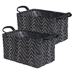 DII Collapsible Waterproof Chevron Laundry Bins, Medium Rectangle, Black/White, 2 Piece
