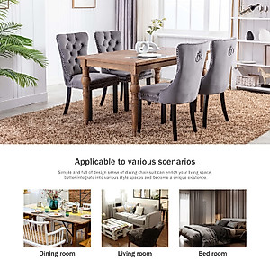 Kiztir Velvet Dining Chairs Set of 4, Upholstered Dining Chairs with Ring Pull Trim and Button Back, Luxury Tufted Dining Chair for Living Room, Bedroom, Kitchen (Gray)