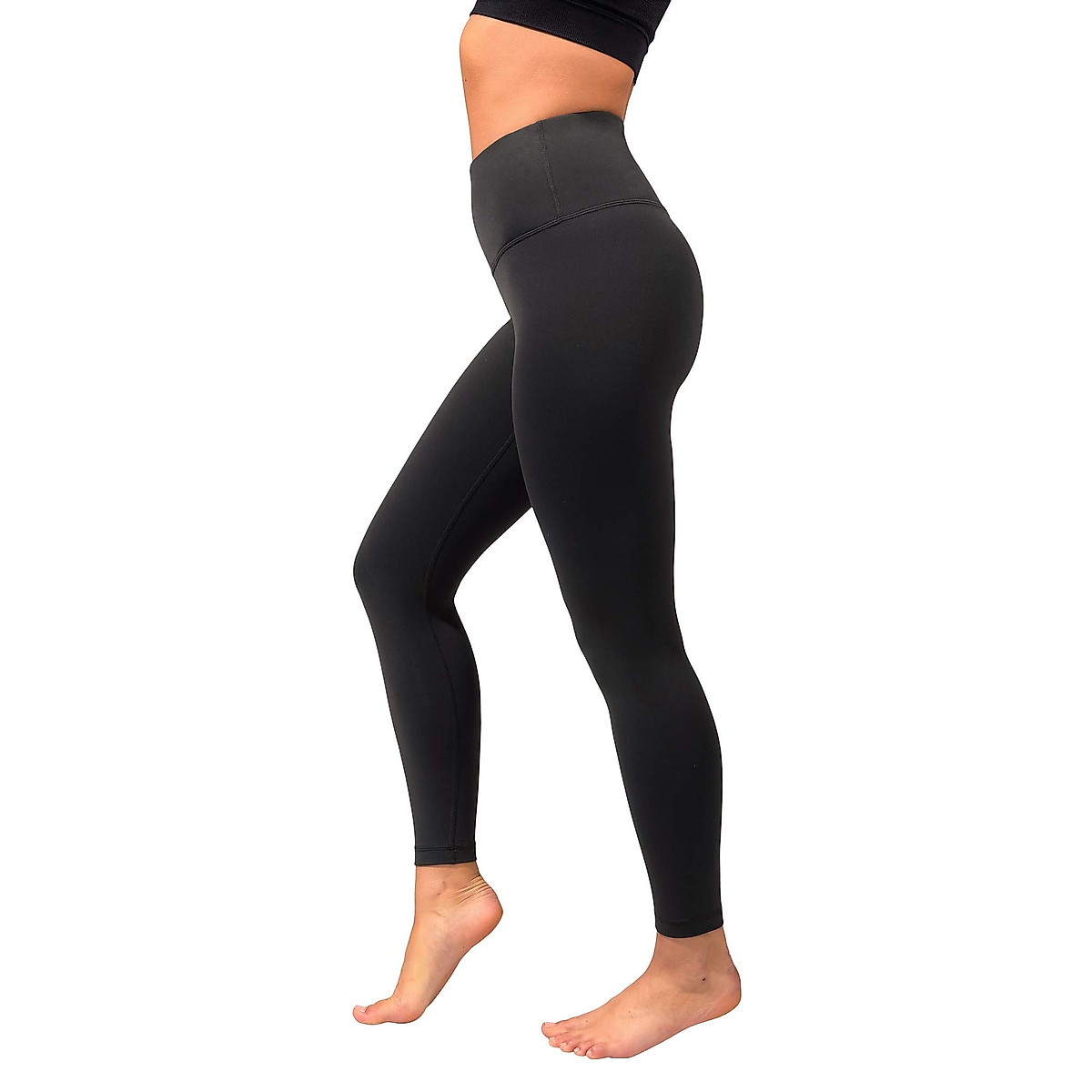 90 Degree By Reflex Ankle Length High Waist Power Flex Leggings - 7/8 Tummy Control Yoga Pants - Black - Large