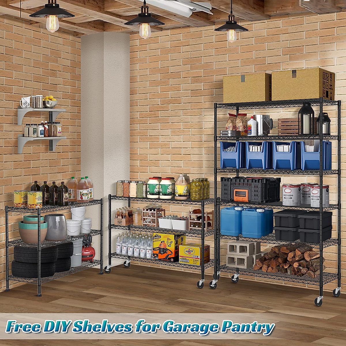 Dkeli Metal Shelves Garage Shelving Wire Shelving Unit with Wheels, 6000lbs Weight Capacity Heavy Duty NSF Height Adjustable Storage Shelves 6 Tier Steel Commercial Grade Wire Rack, Black