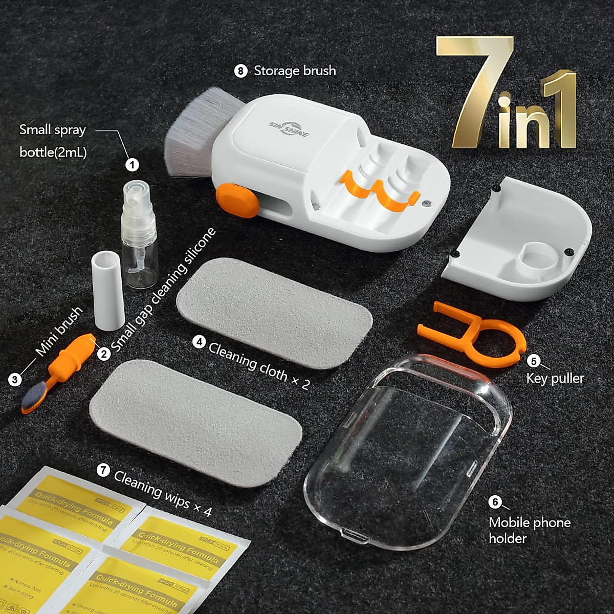 SIN SHINE Keyboard Cleaner 7-in-1 Electronics Cleaner Kit - Laptop Cleaner Keyboard Cleaner Set with Keyboard Brush - Electronic Cleaner Box for PC Monitor, TV, Phone, Computer (BBH01-White)