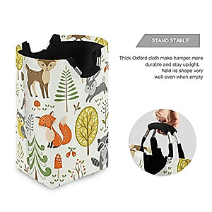 Laundry Hamper Bucket Cute Woodland Animals Trees Mushrooms Berries Collapses Laundry Basket Washing Bin for Home Organizer Nursery Storage Baby Hamper Kids Room