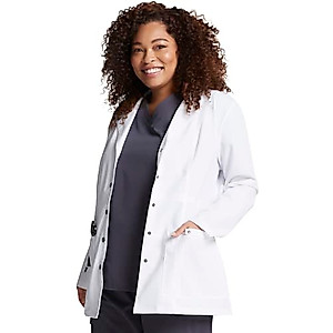 Dickies Women's Xtreme Stretch 28 Inch Snap Front Lab Coat, White, Small