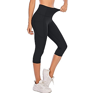 Steppe Naked Feeling High Waisted Yoga Pants Women's Workout Capris Leggings with Pockets Tummy Control Buttery Soft Running Compression Capris for Athletic Gym Exercise Fitness Black-XXL