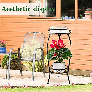 Kataslly 2 Pack 2 Tier Metal Plant Stands Indoor Outdoor, Tall Wrought Iron Flower Pot Shelf for Multiple Plants, Corner Plant Holder Rack for Patio Garden Kitchen Balcony Living Room