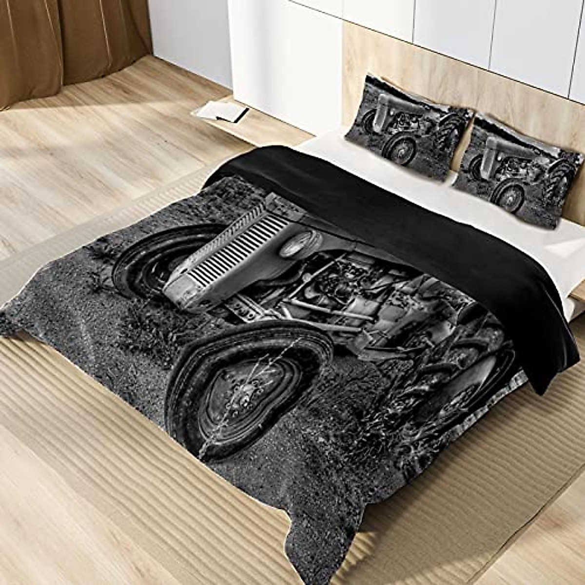 Duvet Covers Set King Size Old Farm Tractor - Soft and Breathable Microfiber Comforter Bedding Set with Zipper Closure for Kids Women Men, 1 Duvet Cover 2 Pillowcase