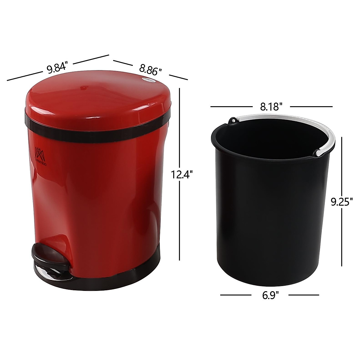 Wakikini 2 Gallon Plastic Step On Trash Can with Lid, Round Foot Pedal Garbage Bin, Red