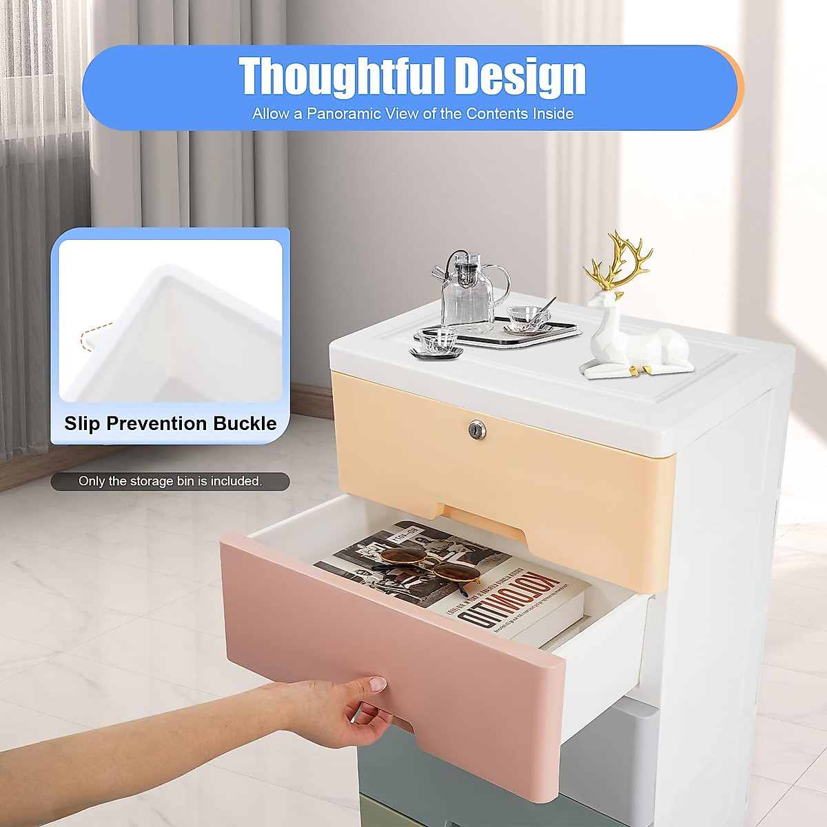 HYDIYGT Drawer Plastic Drawers, Dresser Storage Cabinet, with 6Large Drawers,Wheels and Locks, Closet Plastic Drawer Furniture,for Clothes Playroom Bedroom Furniture (Parrot) (Macaron Color)