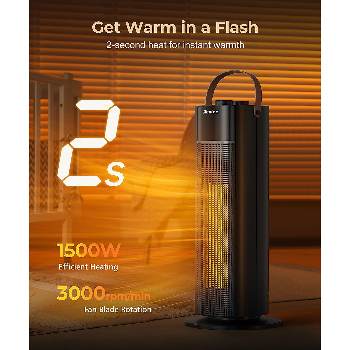 Space Heater, 12ft/s Electric Heater with Thermostat, 18 Inch Portable Heater with 70°Oscillation, Overheating & Tip-Over Protection, Fast Safety Heat for Home, Bedroom