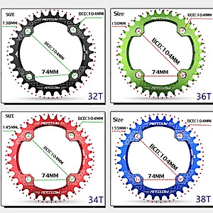 YBEKI 30T 32T 34T 36T 38T 40T 42T 44T 46T 48T 50T 52T Chainring 104BCD Round Oval Narrow Wide Single Bike Chainring for 8 9 10 11 Speed Mountain Bike Road Bike MTB BMX (black round, 34T)