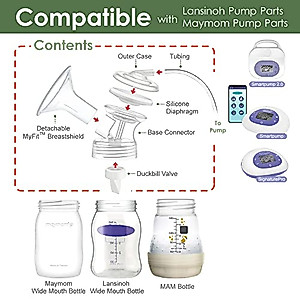 Maymom Pump Parts Compatible with Lansinoh Breastpump,Flange, Wide-Mouth Connector,Valve, Tubing and Backflow Protector, Not Original Lansinoh Accessories. (Flange 19mm)