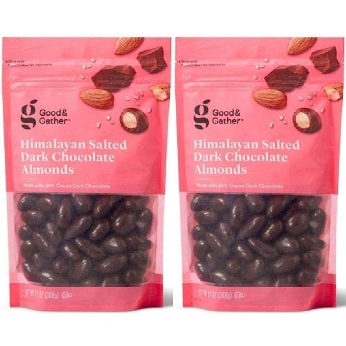 Good & Gather Himalayan Salted Dark Chocolate Almonds. 13 Ounce. Sweet and Salty Snack. 64% Cacao. (2 Pack)