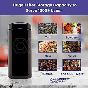 Infinity Jars 1 Liter (34 fl oz) Tall Extra Large Black Ultraviolet Glass Wide Mouth Screw Top Jar